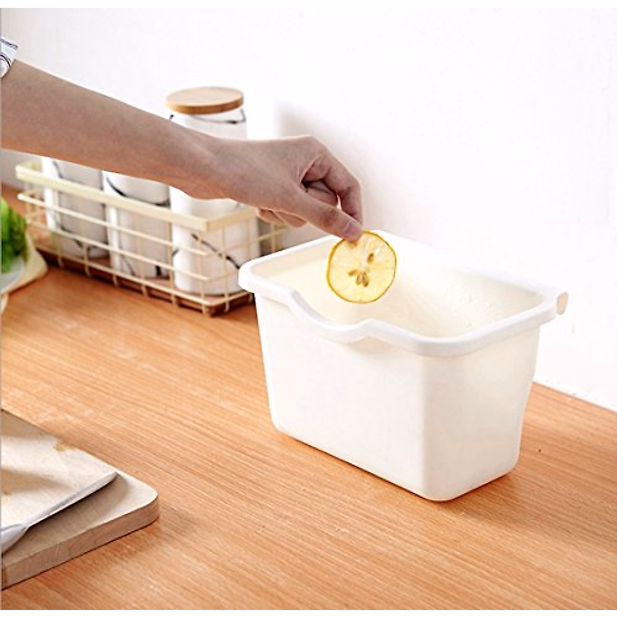 sunliveus 3 Pack Hanging Kitchen Wastebaskets Multipurpose Little Trash Compost Container Recycle Waste Garbage Bins Bowls for Kitchen, Office, Bathroom, Bedroom Drawers Cabinets Storage (White)