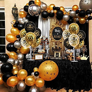 TONIFUL 60th Birthday Decorations Balloon Bouquet includes Black Gold Balloon Stand Centerpieces for Tables. Perfect for celebrating born in 1964. Cheers to 60 Years Birthday for Men and Women.（4Pcs）