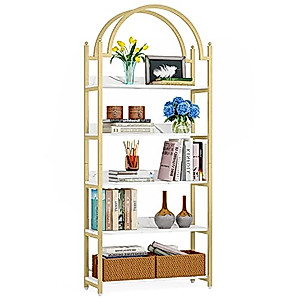 LITTLE TREE 72 inches Gold 5-Shelf Etagere Bookcase Bookshelf for Small Space