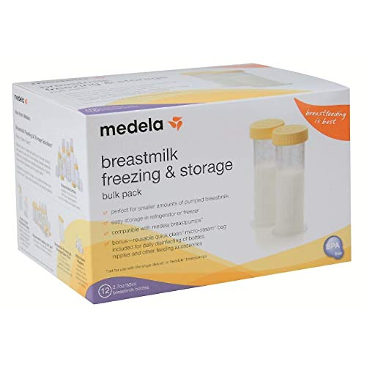Medela Breast Milk Storage Bottles, 2.7 Ounce Containers, Leak Proof Lids, Breastmilk Freezer or Refrigerator Storage, Made Without BPA , 12 Count (Pack of 1 )