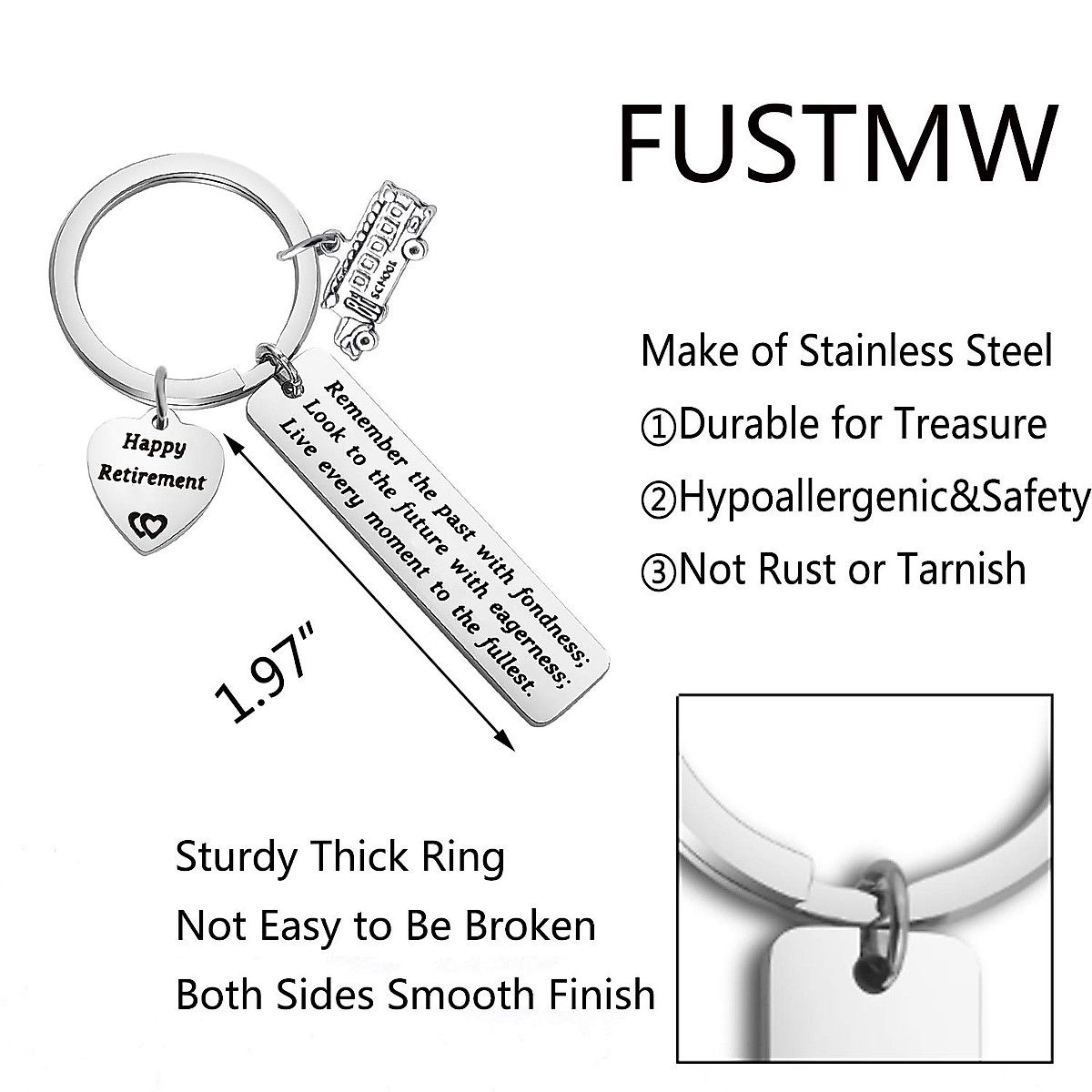 FUSTMW Thank You Gift for School Bus Driver Keychain Appreciation Gift End of The School Year Gift (School Bus Driver Retirement gifts)