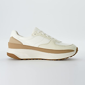 CUSHIONAIRE Score Comfort Platform Womens Sneakers, Lightweight Lace Up Tennis Shoes Womens Fashion Wear, White/TAN 9W