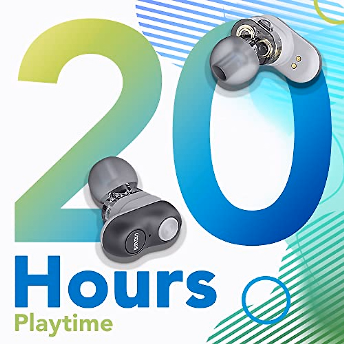 Maxell High Fidelity Dual Driver True Wireless Earbuds, Bluetooth 5.0, 20HRS of Playtime, IPX3 Water Resistant, Black/Grey, (199652)