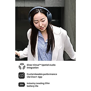 Cleer Audio, Alpha Noise Cancelling Bluetooth Headphones, Microphone, Outer Touch Controls, 35 Hr Battery Life, Midnight Blue