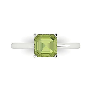 Clara Pucci 1.50 ct Asscher Cut Solitaire Natural Peridot Engagement Wedding Bridal Promise Anniversary Ring 18K White Gold Size 4.75