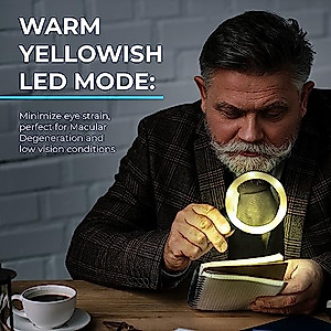 MagniPros 30X Illuminated Magnifying Glass - LED Lighted Handheld Reading Magnifier with 3 Light Modes - Perfect for Seniors, Low Vision, Books, and Detailed Inspection