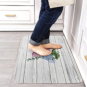 Welcome Doormat,Watercolor Hydrangea Flowers Wood Board Absorbent Non Slip Bath Rug,Spring Floral Art Washable Carpet for Kitchen Bathroom Front Door Entryway Decor 24x71In