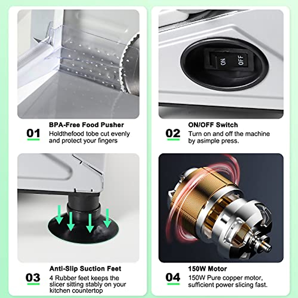 OSTBA Meat Slicer, Electric Deli Food Slicer with Removable Stainless Steel Blades, Adjustable Thickness Meat Slicer for Home Use, Easy to Clean, Ideal for Cold Cuts, Cheese, Bread, Fruit,150W