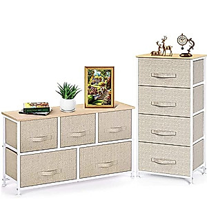 Pipishell 5 Drawers Fabric Dresser,4 Drawer Organizer Unit Fabric Dresser for for Bedroom Closets, Living Room, Nursery Room, Hallway