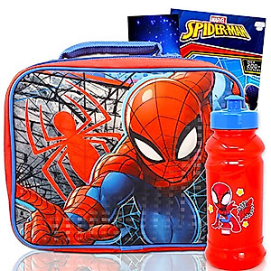 Marvel Shop Spiderman Lunch Bag Set For Kids, Toddlers, Preschool ~ 5 Pc Bundle With Marvel Superhero Lunch Box, 16.5oz Water Bottle, Stickers, And More | Avengers School Supplies