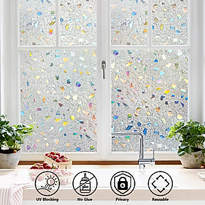 NINETREX Window Privacy Film,Stained Glass Window Film,Decorative 3D Vinyl Cling Window Decals, Static Cling Window Sticker Non-Adhesive for Home,Colorful Gravel,17.5 x 78.7Inches