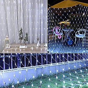 Joomer 12ft x 5ft 360 LED Christmas Net Lights,8 Modes Bush Mesh Lights Connectable, Timer, Waterproof for Christmas Trees, Bushes, Garden, Outdoor Decorations (Clear Wire, White)