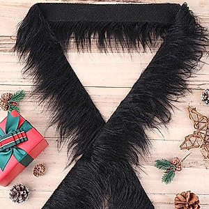 Lusofie Shaggy Plush Faux Fur Fabric Precut Strips 2x71inch Black Fur Fluffy Fuzzy Craft Fur for Gnomes Beard Santa Claus Hair Dwarf Cosplay Costume DIY Craft Decoration (Black)