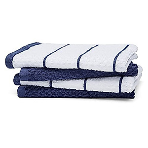 Amazon Basics 100% Cotton, Soft & Absorbent, Popcorn Texture Terry Kitchen Dish Towels, 28"L x 16"W, Navy Stripe, Pack of 4