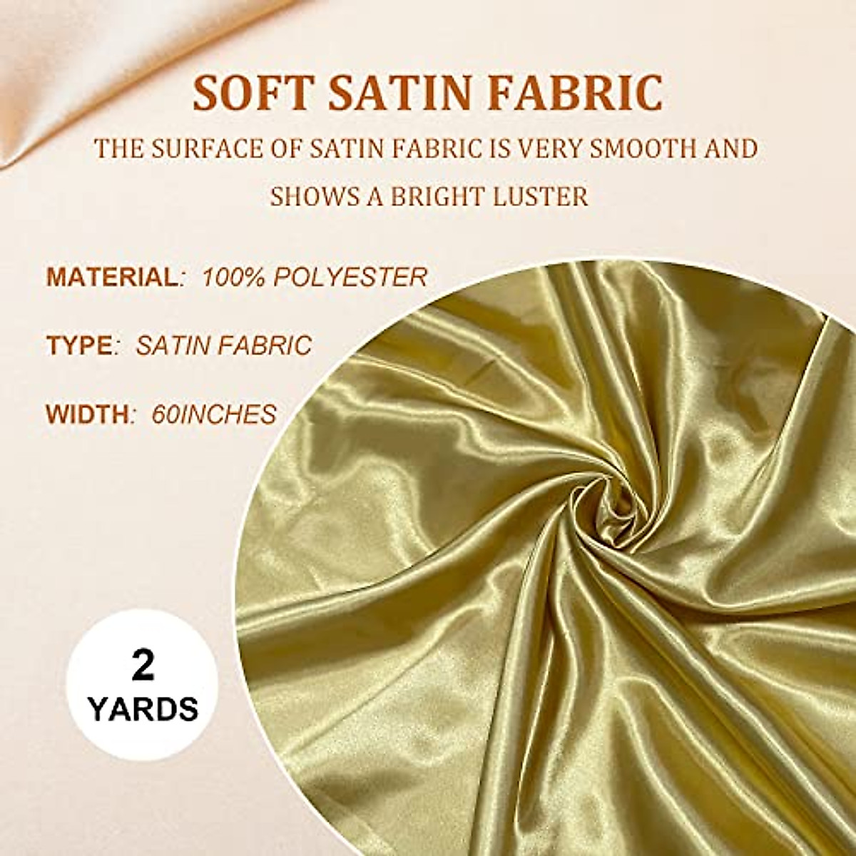 HOTGODEN Satin Fabric: 60" Wide 2 Yards,6 Yards Gold Solid Satin Fabric for Wedding, Bridal, Decoration, Fashion, Apparel Crafts