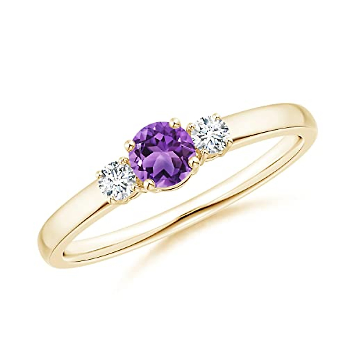 CARILLON Three Stone Round Cut 0.50 Ctw Amethyst Gemstone 925 Sterling Silver Women Engagement Ring Jewelry (Yellow Plated, 11.5)