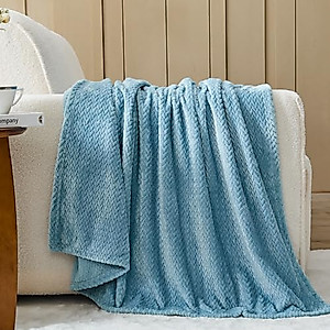 NEWCOSPLAY Super Soft Throw Blanket Light Blue Premium Silky Flannel Fleece Leaves Pattern Lightweight Bed Blanket All Season Use (Light Blue, Throw(40"x50"))
