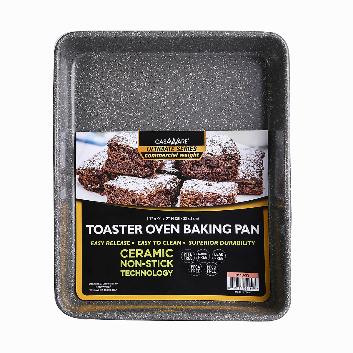 casaWare 11 x 9 x 2-inch Toaster Oven Ultimate Series Commercial Weight Ceramic Non-Stick Coating Baking Pan (Silver Granite)