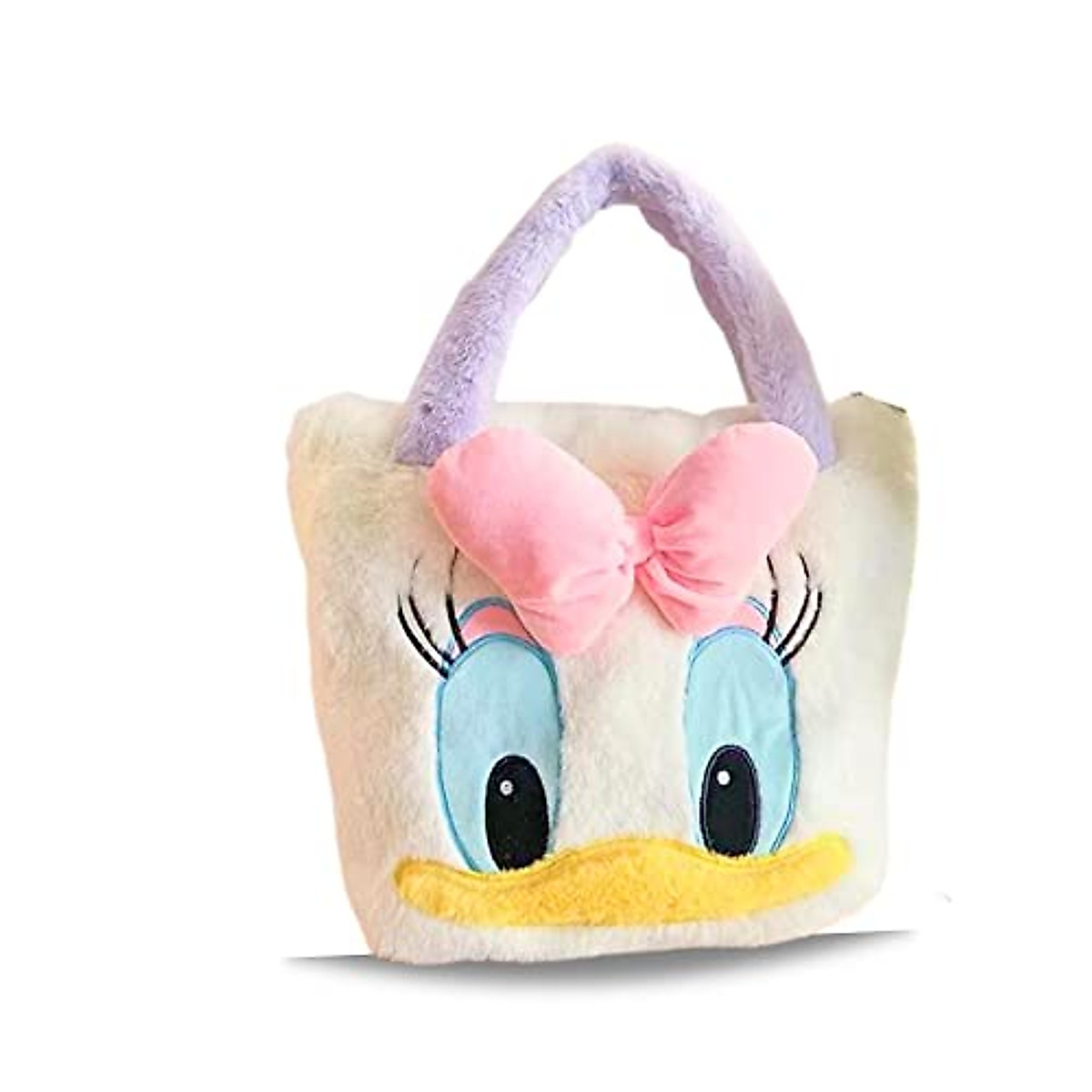 Daisy Duck Plush Hand Bag, Unisex, Shoulder Bag, Cartoon Big Pink Bow Tote, Washable, Soft Fur Material, Aesthetic Purse for Women, Men, Children