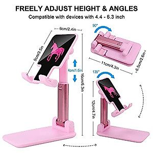 Pink Unicorn Horse Cell Phone Stand Foldable Adjustable Cellphone Holder Desktop Dock Compatible with iPhone Switch Tablets (4-13")