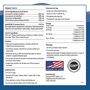 Paramount Pet Health All Natural Concentrated Glucosamine for Large Dogs - 5200mg Glucosamine Chondroitin for Dogs - Dog Joint Supplement & Dog Glucosamine - Dog Hip and Joint Supplement