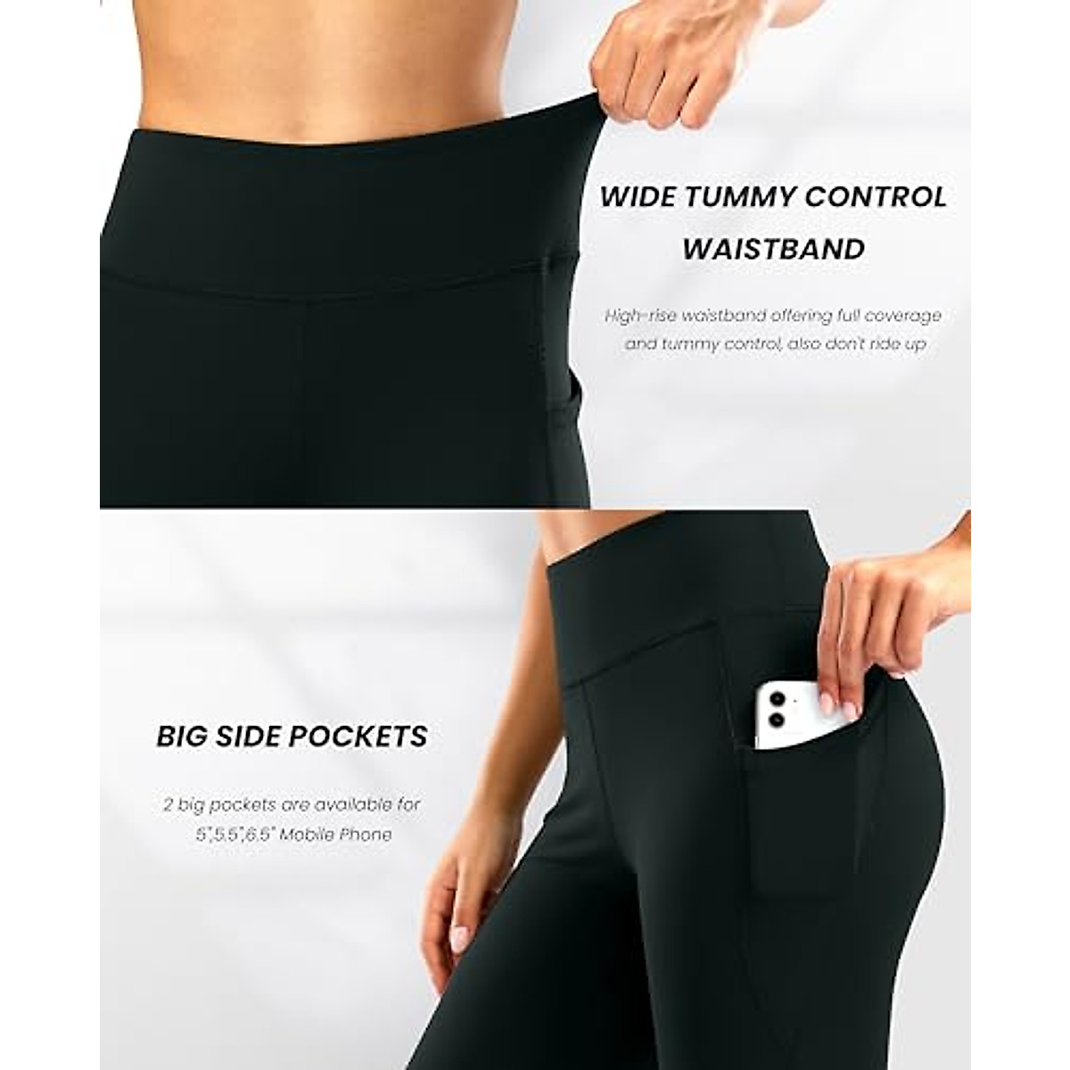 28"/30"/32"/34" Inseam Women's Bootcut Yoga Pants Long Bootleg High-Waisted Flare Pants with Pockets BlackFlare_30_Small Black