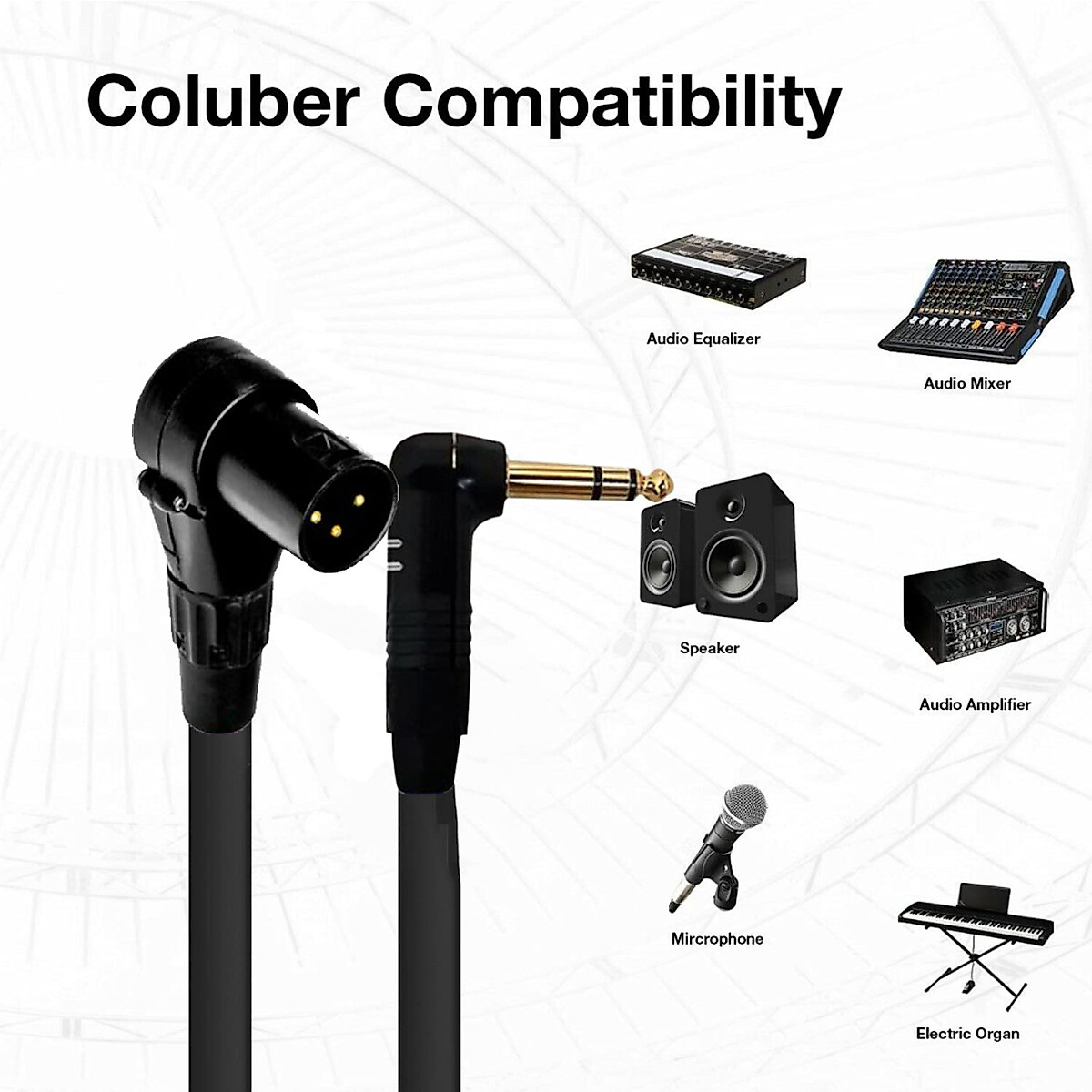 COLUBER CABLE Right Angle XLR Male to Right Angle 1/4" TRS - 5 Feet - Black - Pro 3-Pin Microphone Connector for Powered Speakers, Audio Interface or Mixer for Live Performance & Recording