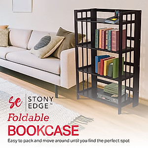 Stony Edge 4-Tier Folding Bookshelf | Espresso Wood Finish | 45x32x11.5 Inches | Book Shelf for Books and Trinkets | No Assembly Required | Foldable & Small Bookshelf for Home and Office