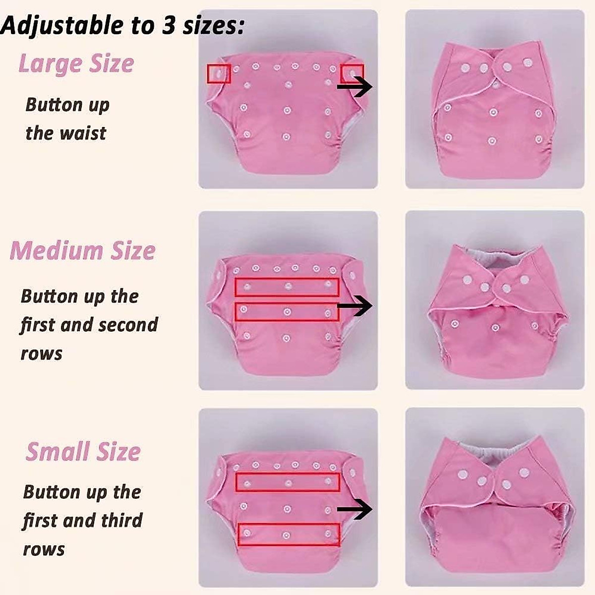 Baby Cloth Diapers Washable Reusable Diapers for Baby Girls and Boys, One Size Adjustable 7 Pack with 7 Inserts and 1 Storage Bag