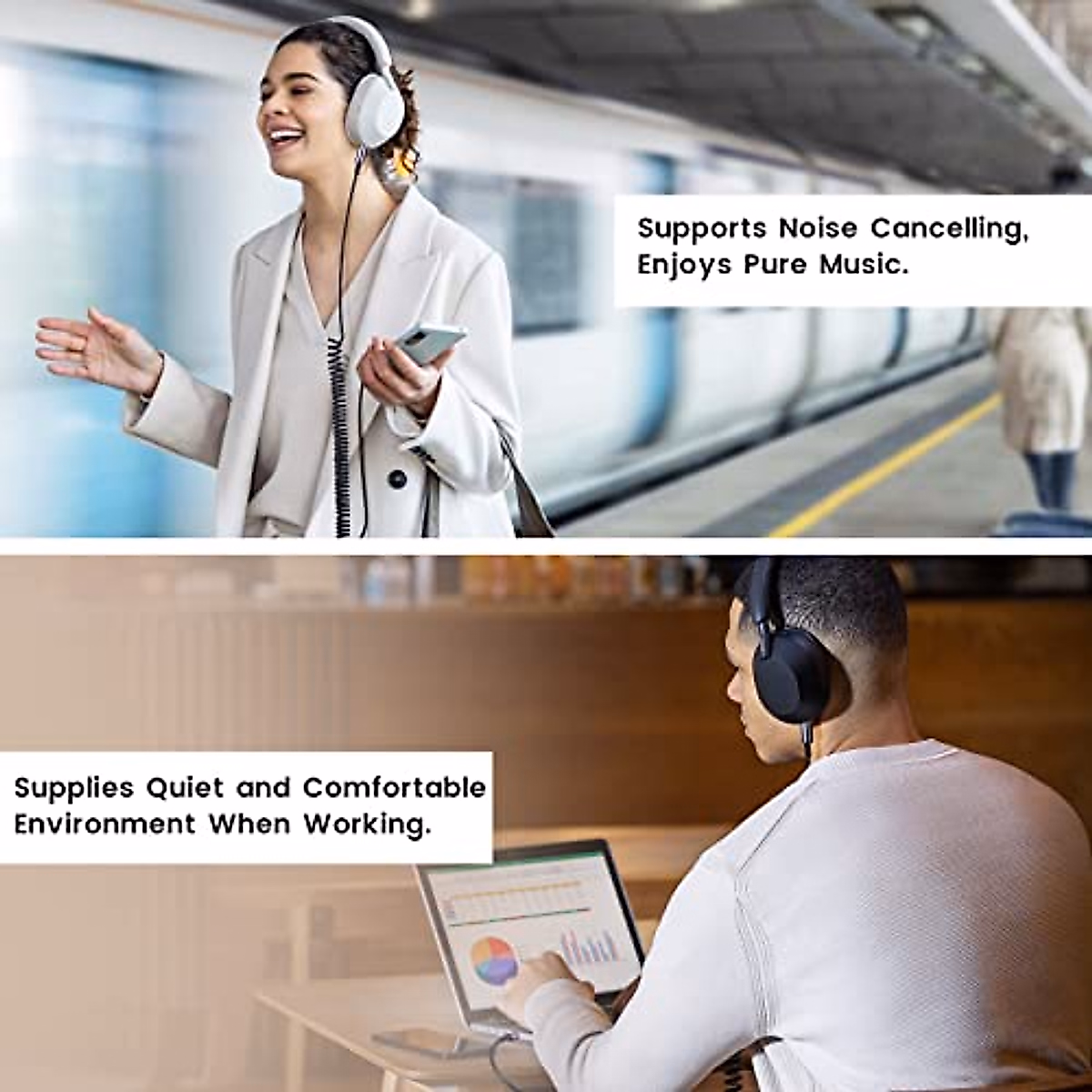 weishan WH-1000XM5 Cable Coiled Aux Cord Replacement for Sony WH-CH720N, WH-CH710N, MDR-950BT, 1AM2, 7520 Noise Canceling Headphones, 3.5mm(1/8") Extension Wire with 6.35mm(1/4") Adapter, 14ft