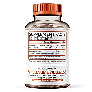 Liposomal Vitamin C Capsules (200 Pills 1500mg Buffered) High Absorption VIT C, Immune System & Collagen Booster, High Dose Fat Soluble Immunity Support Ascorbic Acid Supplement, Natural Vegan