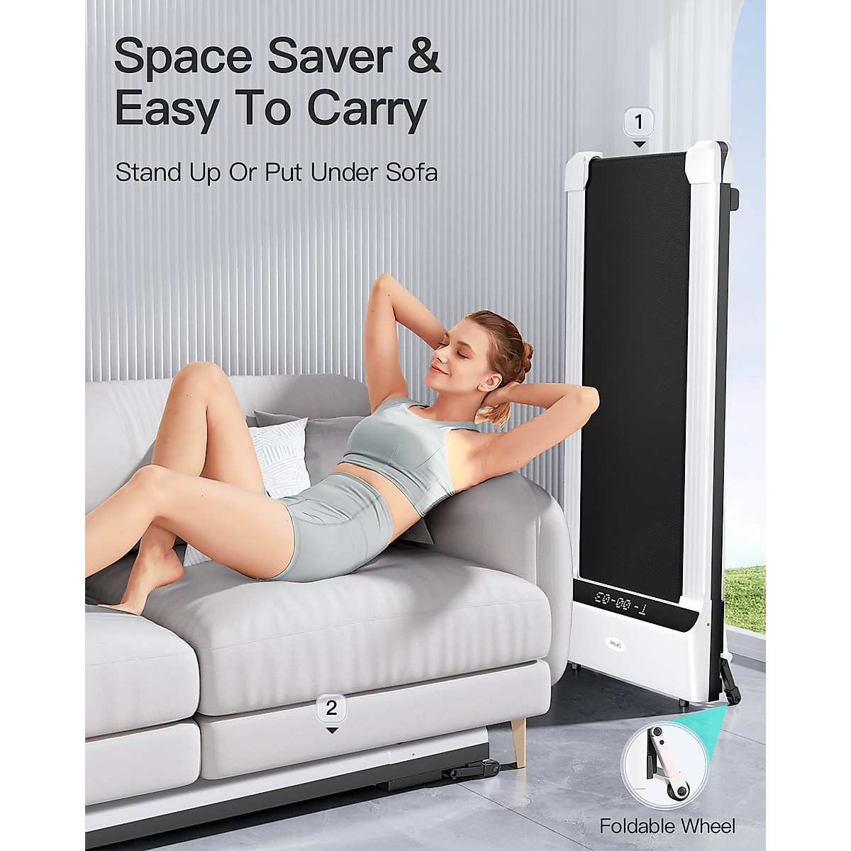 UMAY Under Desk Treadmill with Foldable Wheels, Portable Walking Jogging Machine Flat Slim Treadmill with Free Sports App & Remote Control, Jogging Running Machine for Home/Office White