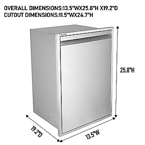 Karpevta Built-in Outdoor Kitchen Trash Drawer W13.6XH26XD19 Inch Outdoor Kitchen Drawers Stainless Steel Flush Mount Roll Out Trash Drawer Storage for Propane Tank or Trash Can