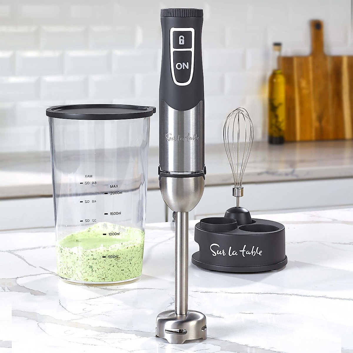 Sur La Table Immersion Blender with Whisk & Storage, Silver