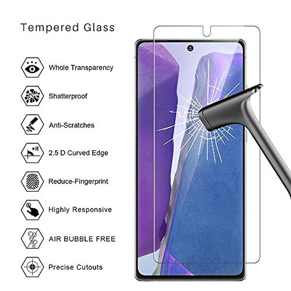 TOCOL 4 Pack fit for Samsung Galaxy Note 20 5G (Not for Ultra)- 2 Pack Tempered Glass Screen Protector and 2 Pack Tempered Glass Camera Lens Protector Bubble Free Case Friendly 9H Hardness
