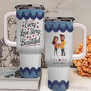 Custom 40oz Tumbler with Handle – wedding party poses-Personalized Couple Gift for Anniversary Wedding Gift, Birthday, Mother's Day, Valentine’s Day KIbVEc