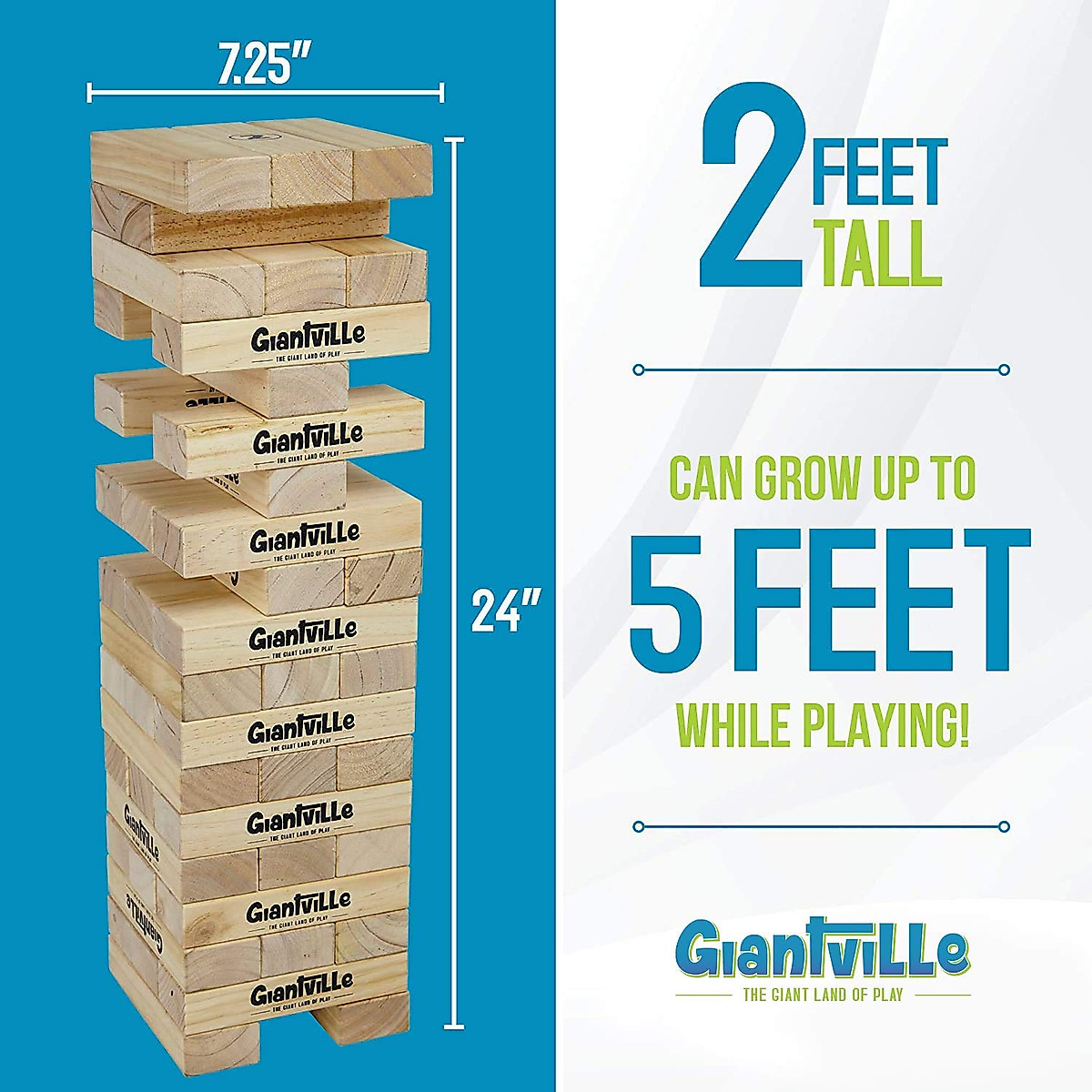Giantville Giant Tumbling Timber Toy - Premium Pine Wood Life-Size Blocks Tower - Big Floor/Board Indoor/Outdoor Yard Game for Kids & Adults - 56-Pieces + Storage/Carry Bag - Grows to Over 5-Feet