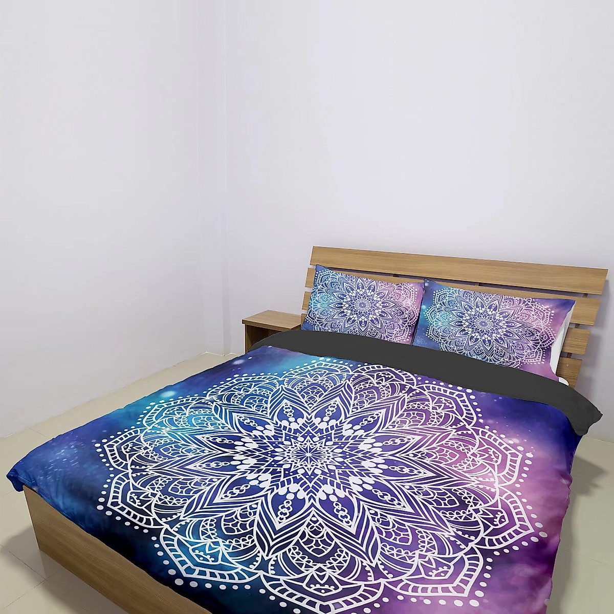 gearider 3Pcs Dreamy Mandala Floral Bohemian Duvet Cover for Teens Girls Adults Galaxy Comforter Cover Set (Mandala-Purple, King)