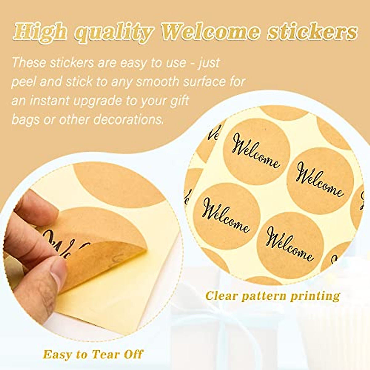 jijAcraft 96 Pcs - 2 inch Welcome Stickers, Kraft Stickers for Wedding Welcome, Round Paper Sticker for Wedding Party Favor Welcome Guests Labels