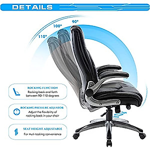 COLAMY Home Office Executive Desk Chair Bonded Leather Computer Task Chair Adjustable Lumbar Support Flip-up Arms Swivel Ergonomic Design