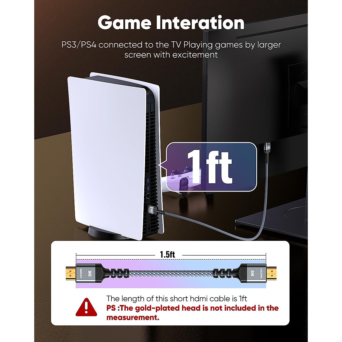 Highwings 4K60HZ 49 FT HDMI Cable Fiber Optic Long, Unidirectional 2.0 High-Speed HDMI Braided Cord Support HDR Video 4K 2160p 1080p 3D HDCP 2.2 ARC-Compatible with Ethernet Monitor PS4/3 Fire