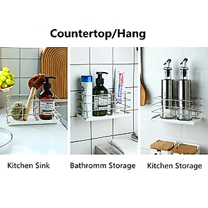 PFCTRJR Steel Kitchen Sponge Holder,Kitchen Sink Organizer Sink Caddy, Dish Brush Soap Holder Kitchen Sink Counter (Black)