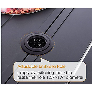 MFSTUDIOO 6-Person Outdoor Metal Steel Slat Dining Rectangle Table with Adjustable Umbrella Hole, Black