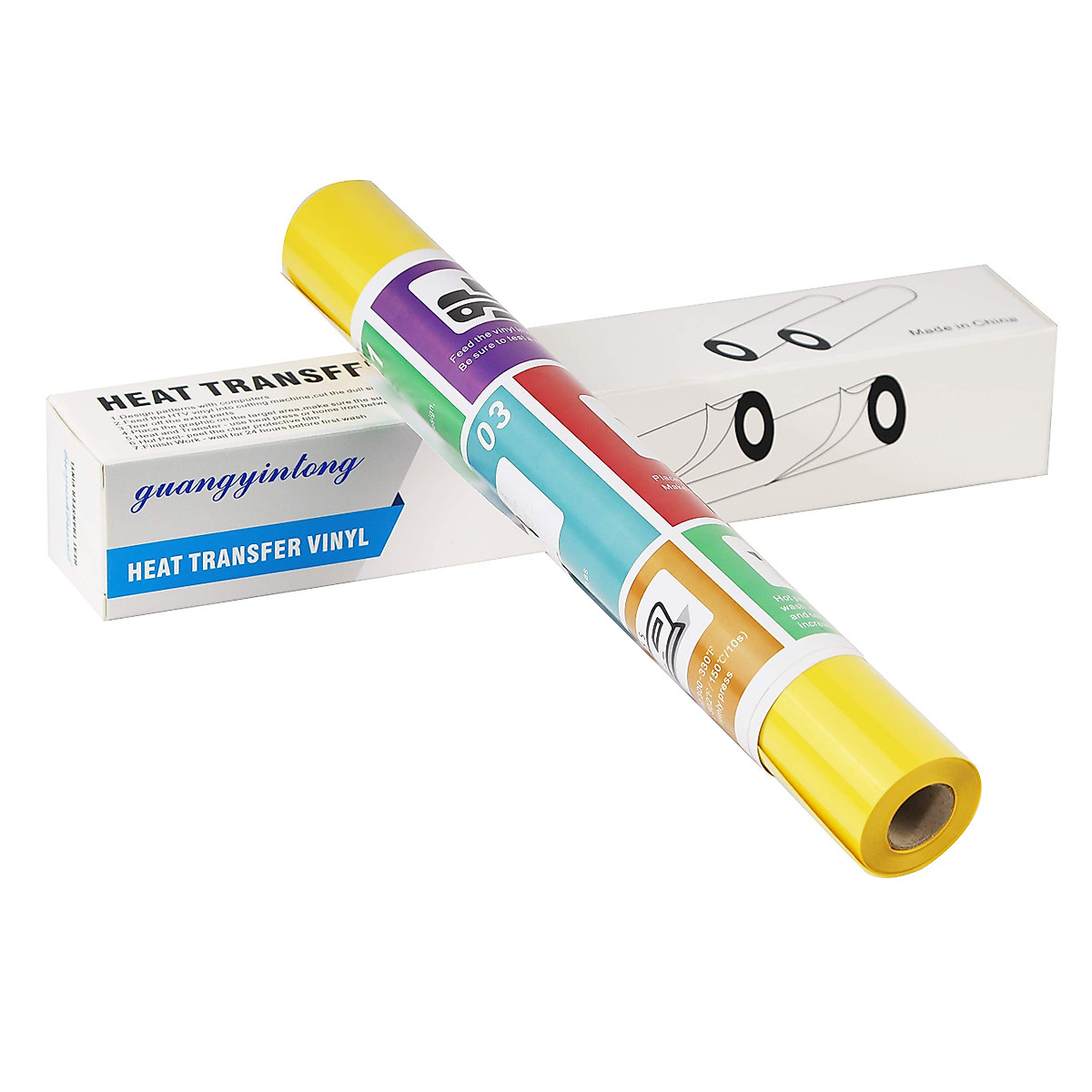 guangyintong Heat Transfer Vinyl Yellow HTV Rolls, 12" x 10ft Yellow Iron on Vinyl for T-Shirts, Matte Surface Yellow HTV Vinyl for All Cutter Machine Easy to Cut & Weed for Heat Vinyl DIY Design