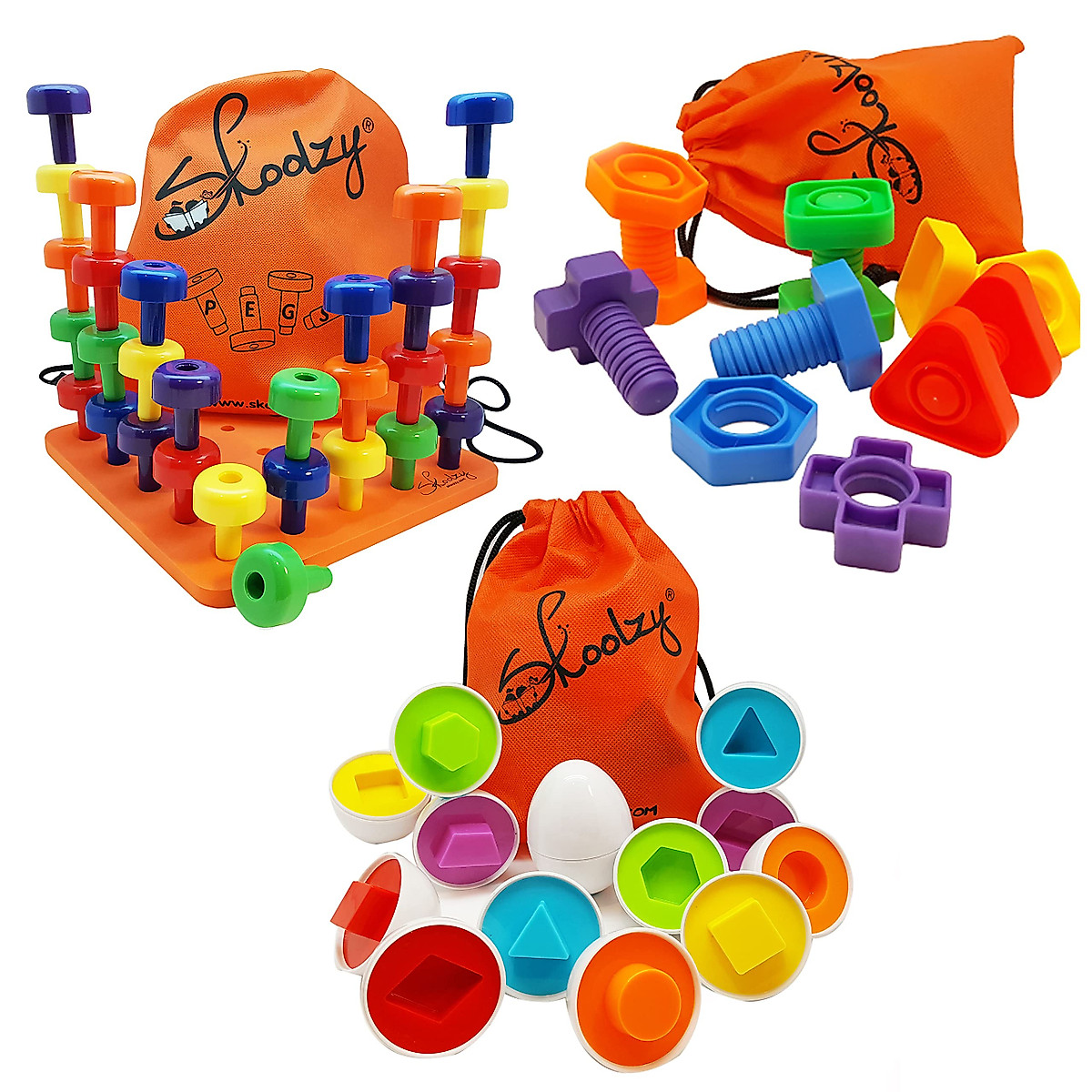 Skoolzy Peg Board Set - Egg Toy - Jumbo Nuts and Bolts