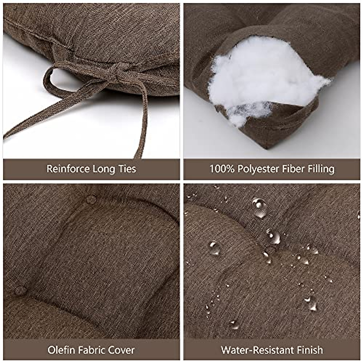 RACE LEAF 19" x 19" Patio Chair Seat Pads Brown - Outdoor/Indoor Patio Cushions Set of 2 - Replacement Cushions for Chairs and Seating - Olefin Seat Pads for Porch, Deck, and Garden Seats