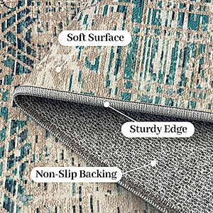 Area Rugs for Living Room, Vintage Washable Rug with Non-Slip Low-Pile Traditional Rugs Foldable Accent Distressed Rug Indoor Rug for Bedroom Dining Room Dorm Home Office (Beige Green Blue, 5' x 7')