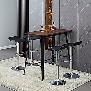 FurnitureR Set of 2 Bar Stools Chair with PU Leather and Chrome Base, Gaslift, for Pub Counter Kitchen Dining Room,Black