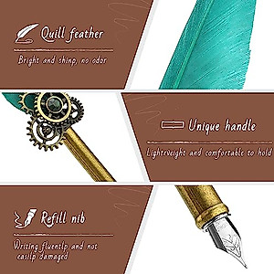 Hethrone Calligraphy Pens - Caligraphy Pens for Writing Feather Pen Quill Pen and Ink Set with Black Ink 10 Replaceable Nibs Gift Set (Green)