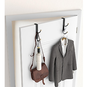 CHAUNCEY HOME Over The Door Hooks Hanger, Over Door Double Hooks with Wooden-Bead, Metal Double Hangers Bathroom Accessories and Towel Rack Organization, 2 Pack Matte Black OB89-B